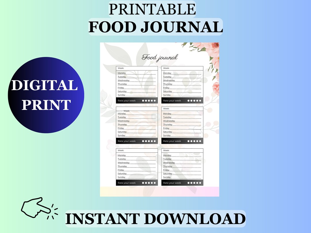 Daily Food Printable Journal for Food Diary Log Weekly Planner ...
