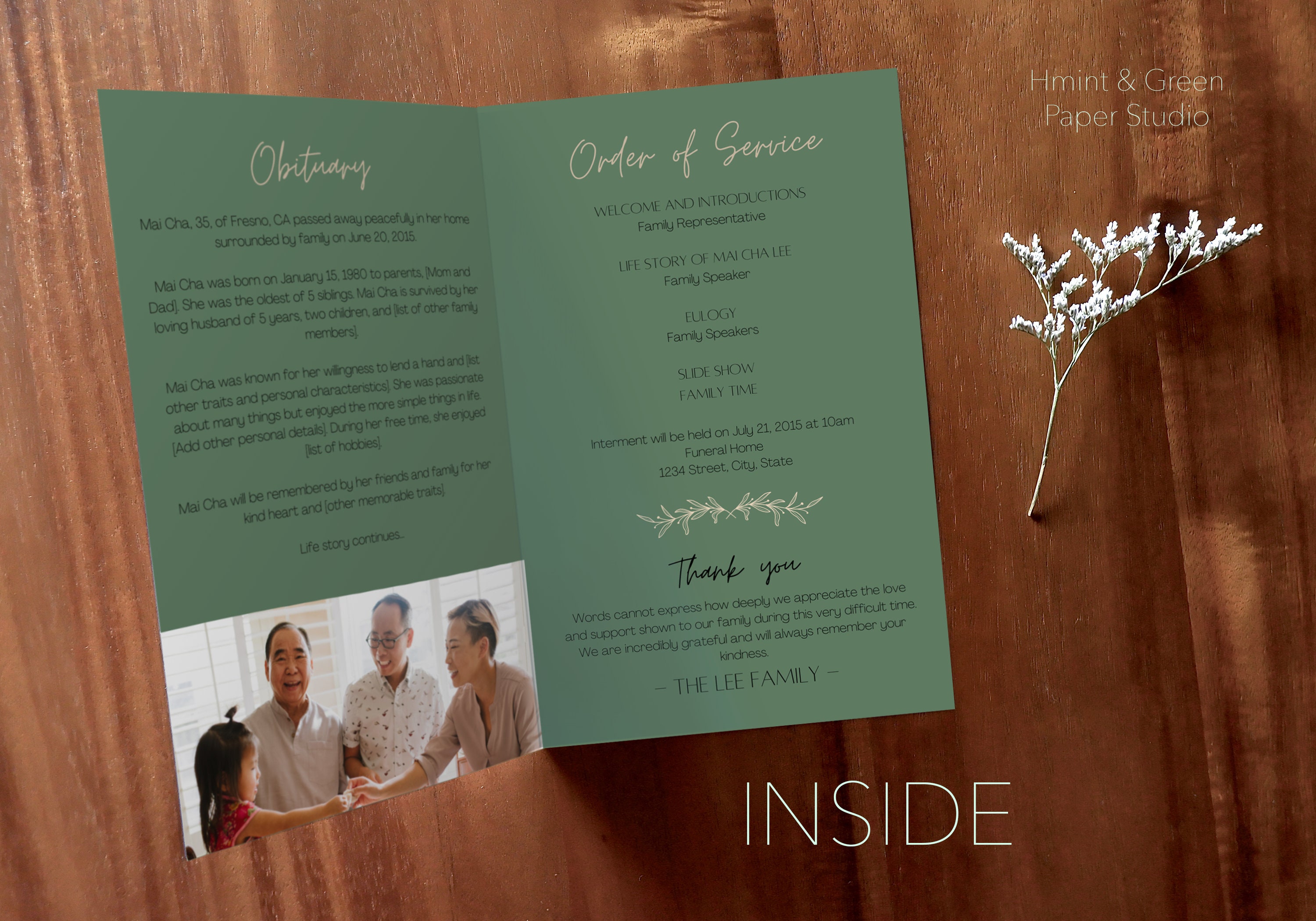 Modern Hmong-inspired Funeral Pamphlet Template, 4 Pages, Bifold, 8 ...