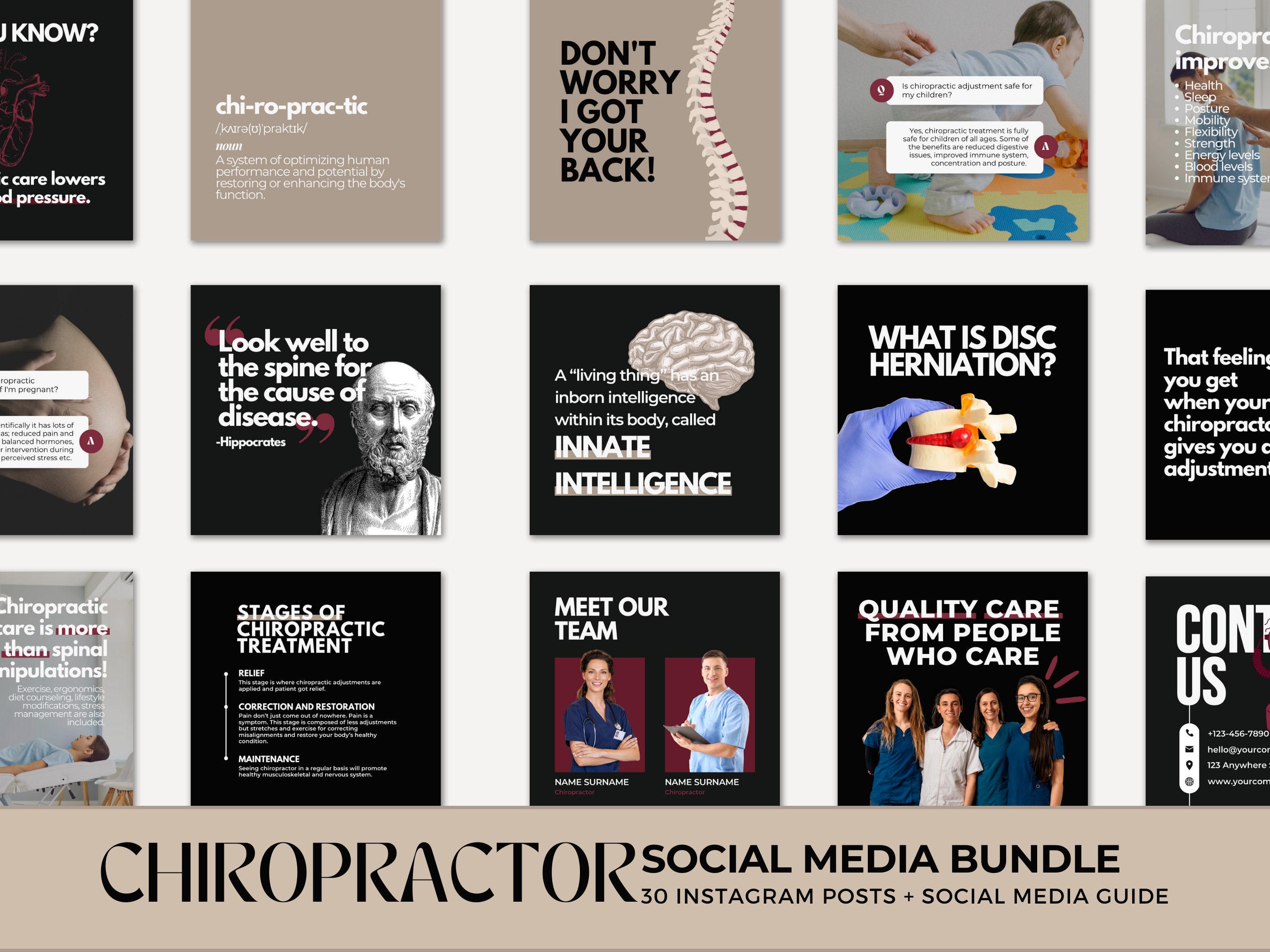 Chiropractor Social Media Templates, 30 Chiropractic Office Instagram ...