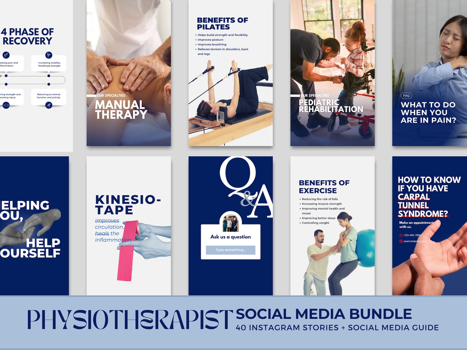 Social Media Bundle for Physiotherapists | 40 Physiotherapy Clinic Instagram Story Template ...