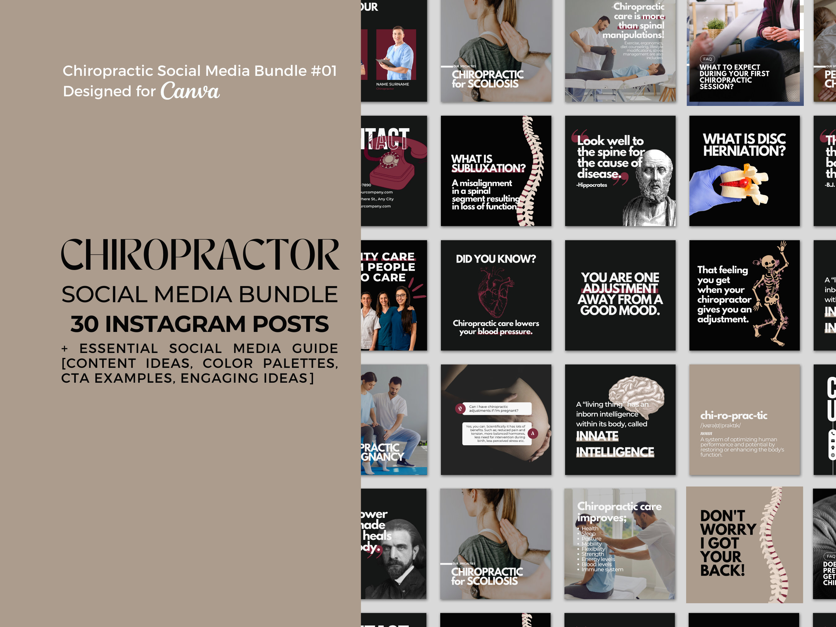 Chiropractor Social Media Templates, 30 Chiropractic Office Instagram ...
