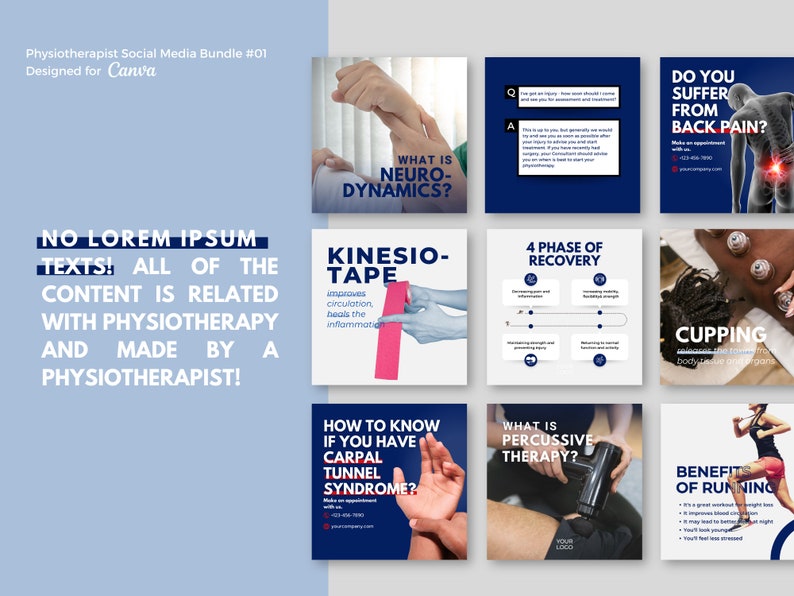 Physiotherapy Template for Social Media, Instagram Post Bundle for Physiotherapy Clinics - Etsy