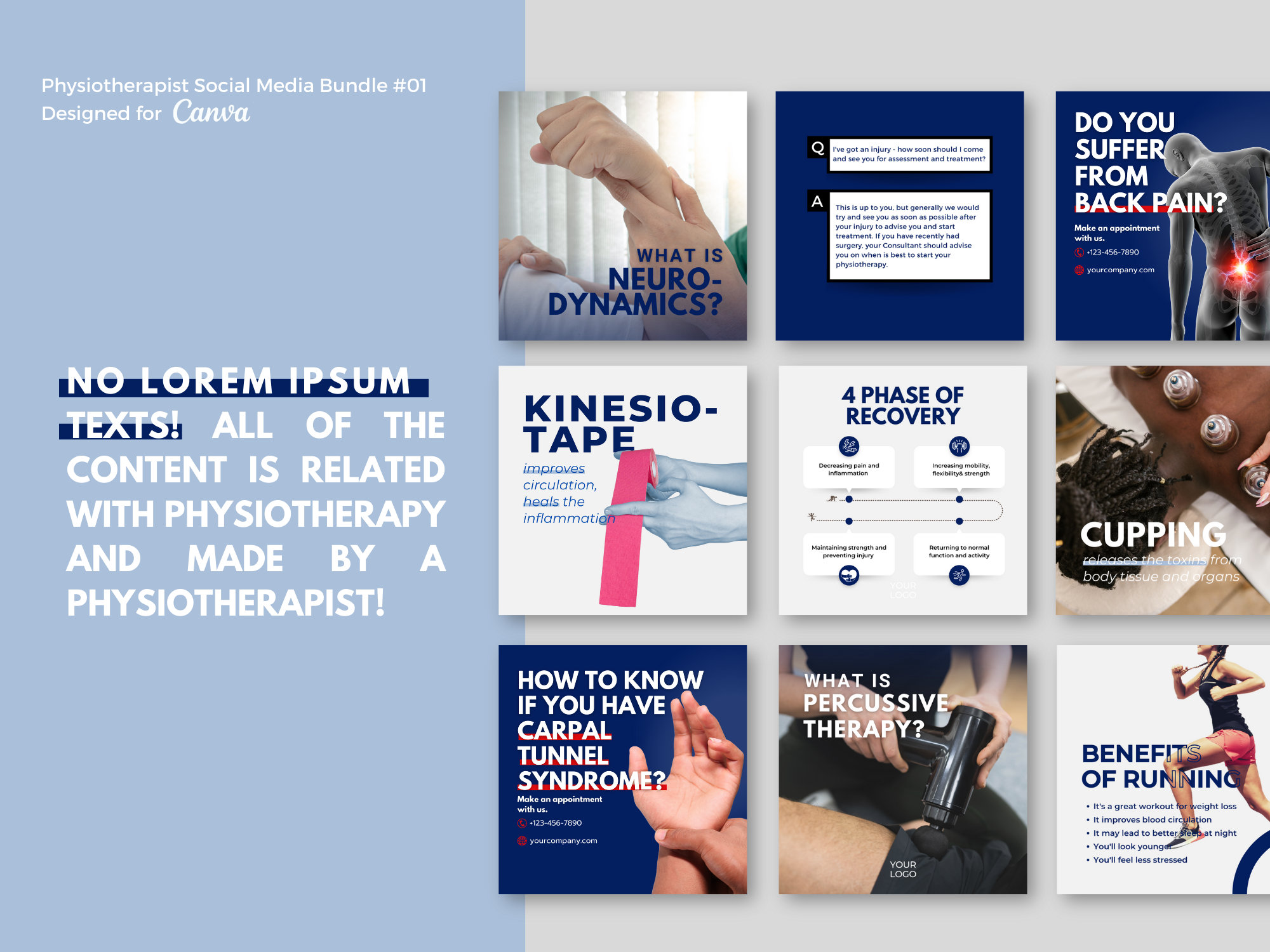 Physiotherapy Template for Social Media, Instagram Post Bundle for ...
