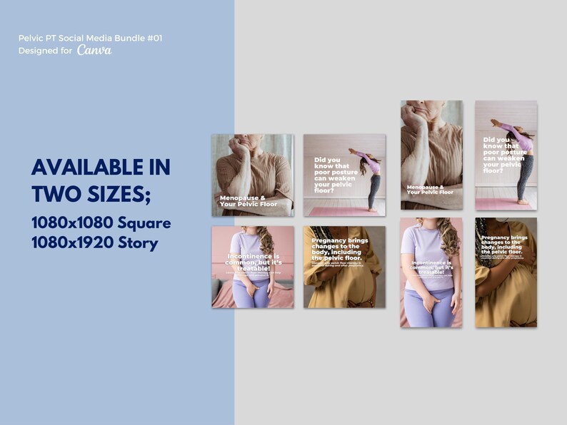 Pelvic Floor Physiotherapy Social Media Content: Canva Templates Bundle ...
