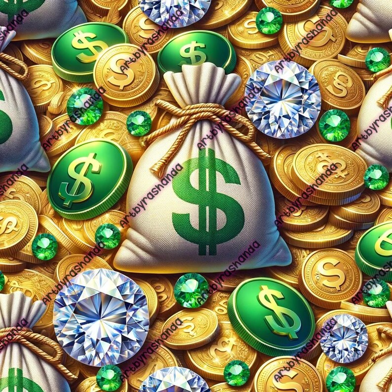 Luxury Money Tumbler Wrap PNG | Gold Coins, Diamonds & Cash Design ...