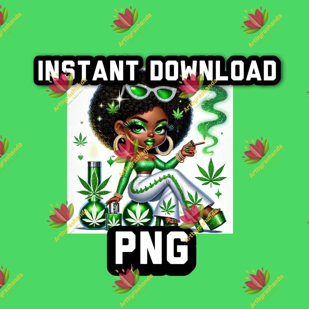 420 Afro Glam Smoker Chick PNG Green Glitter Weed Art Sublimation - Etsy