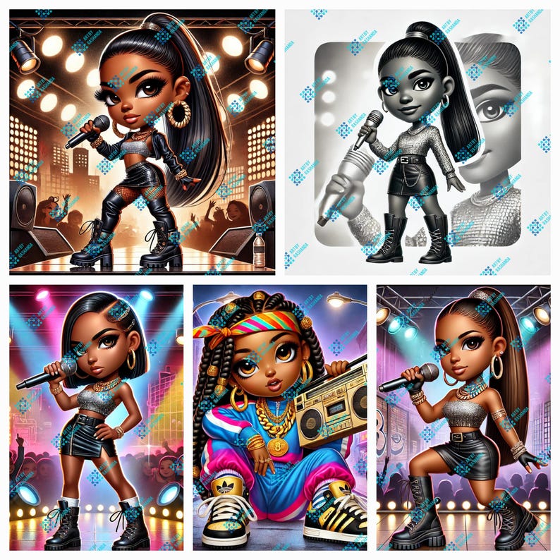 Chibi Hip-hop Digital Art - African American Woman in Bold Style Bundle ...