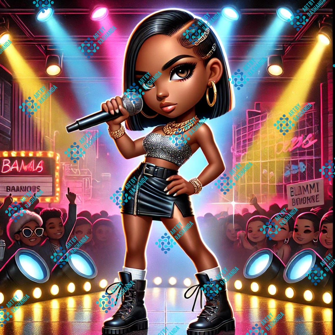 Chibi Hip-hop Digital Art - African American Woman in Bold Style Bundle ...