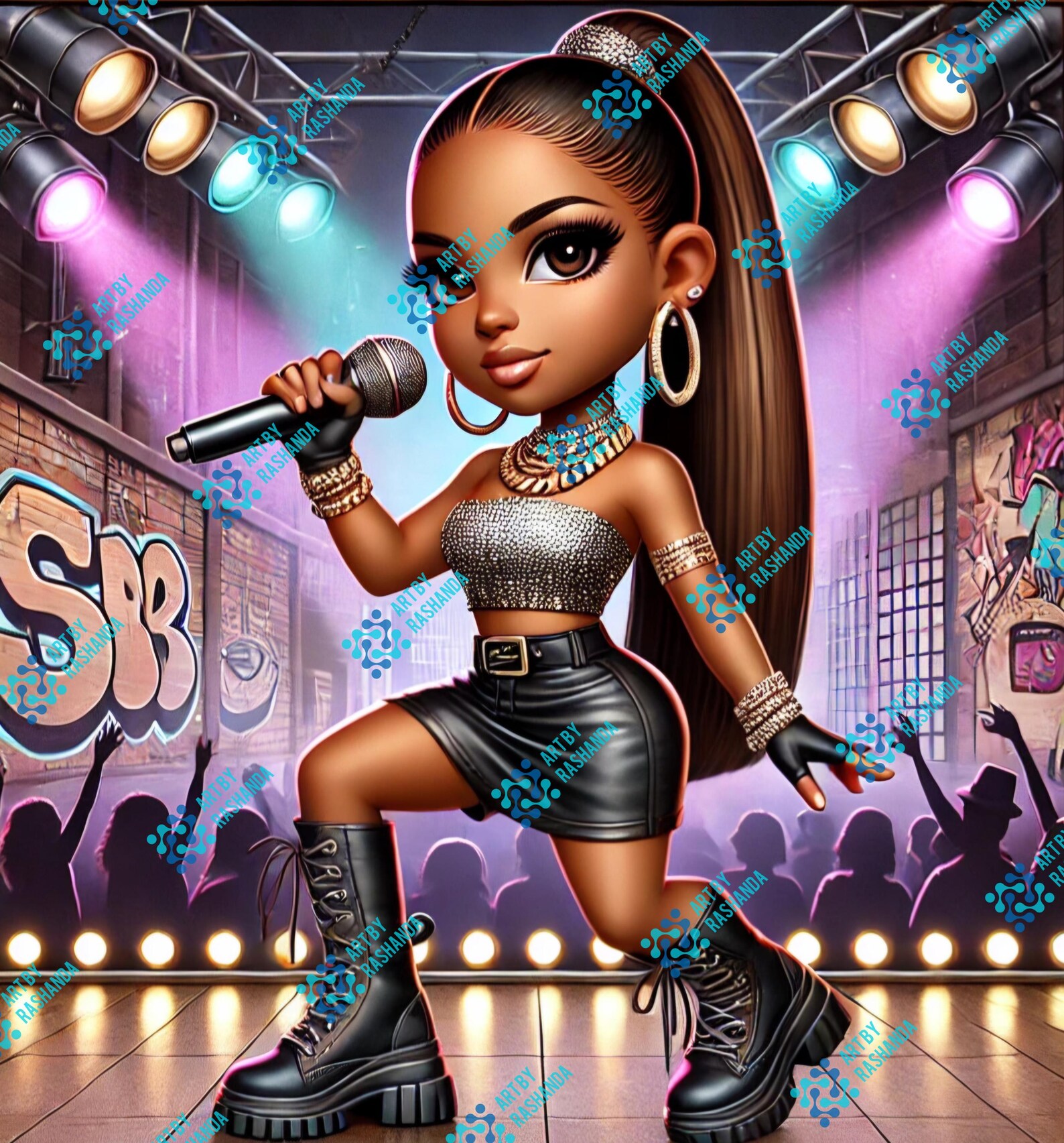 Chibi Hip-hop Digital Art - African American Woman in Bold Style Bundle ...