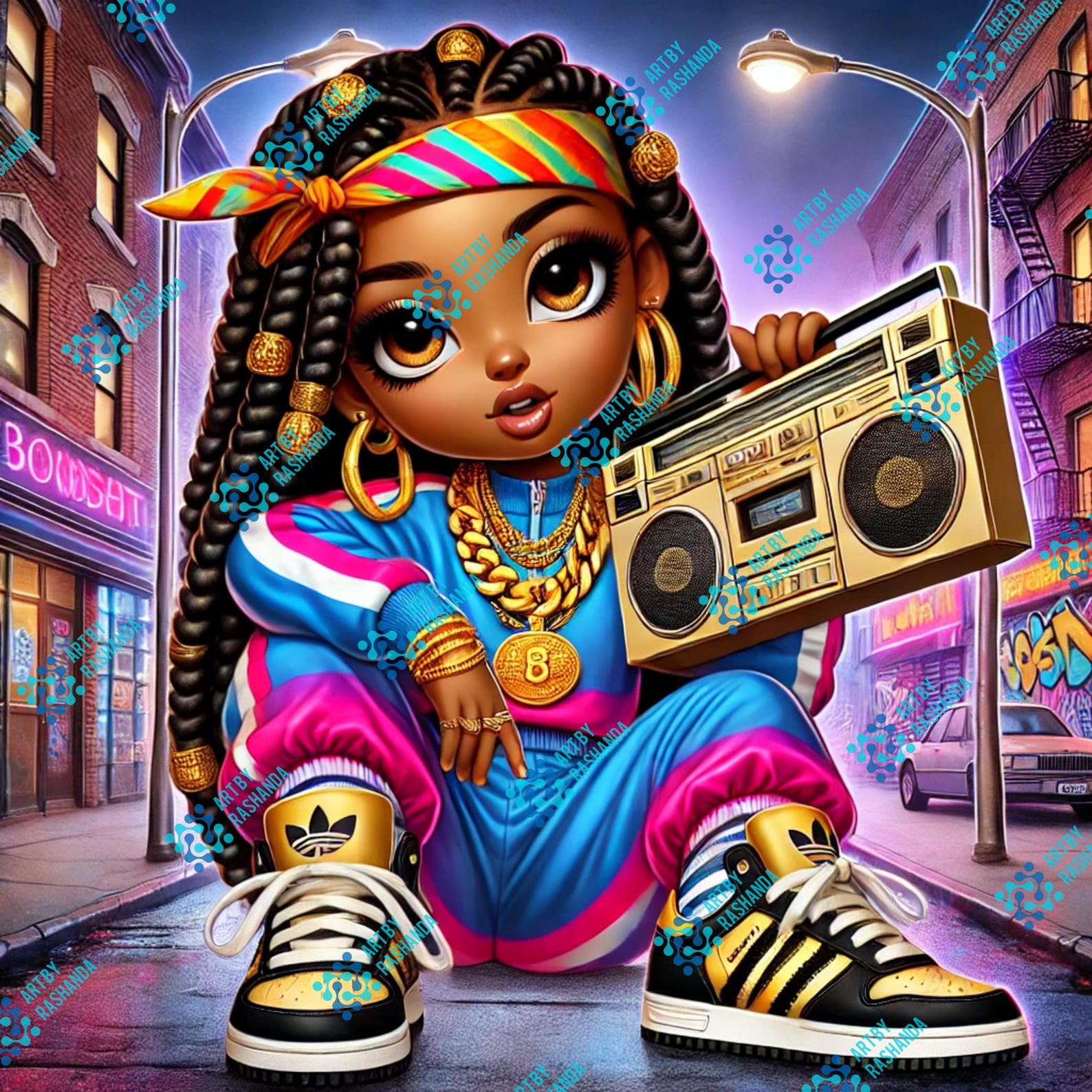 Chibi Hip-hop Digital Art - African American Woman in Bold Style Bundle ...
