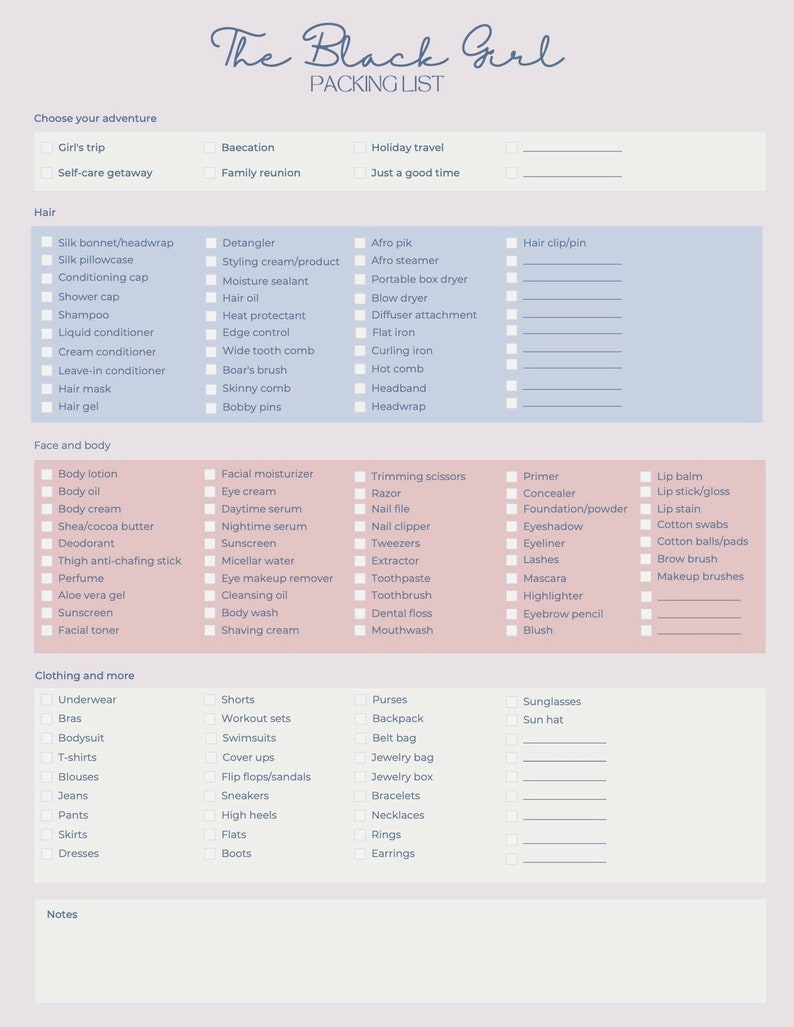 The Black Girl Packing List - Etsy