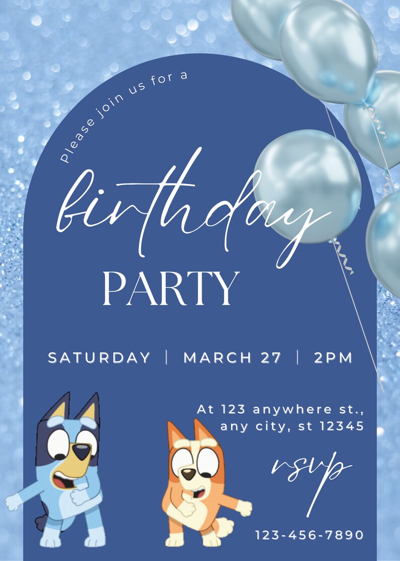 BLUEY Birthday Invitation: Kids Birthday Invitation for Bluey Themed ...