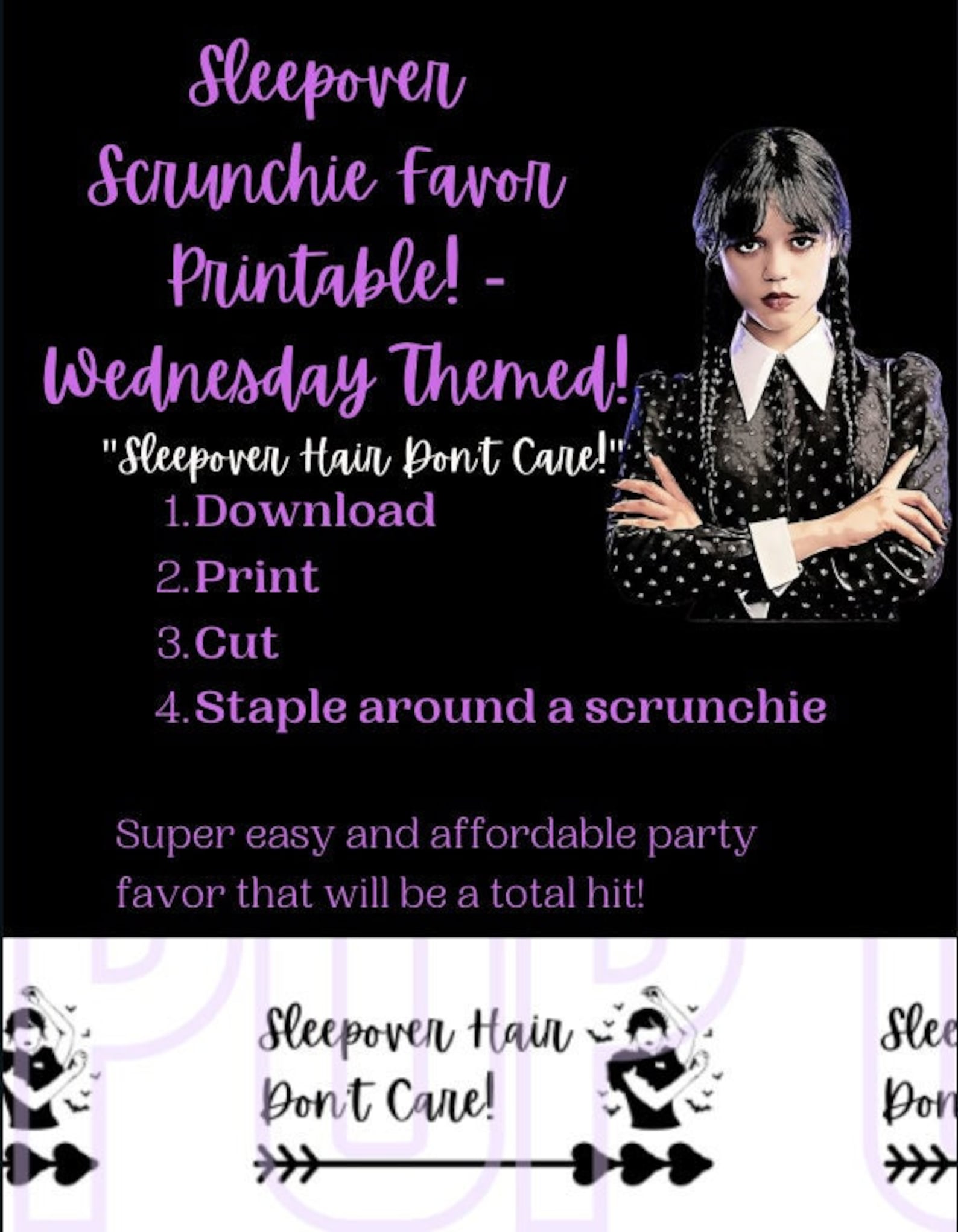 Wednesday Addams Birthday Favor (printable) "sleepover Hair Don't Care ...
