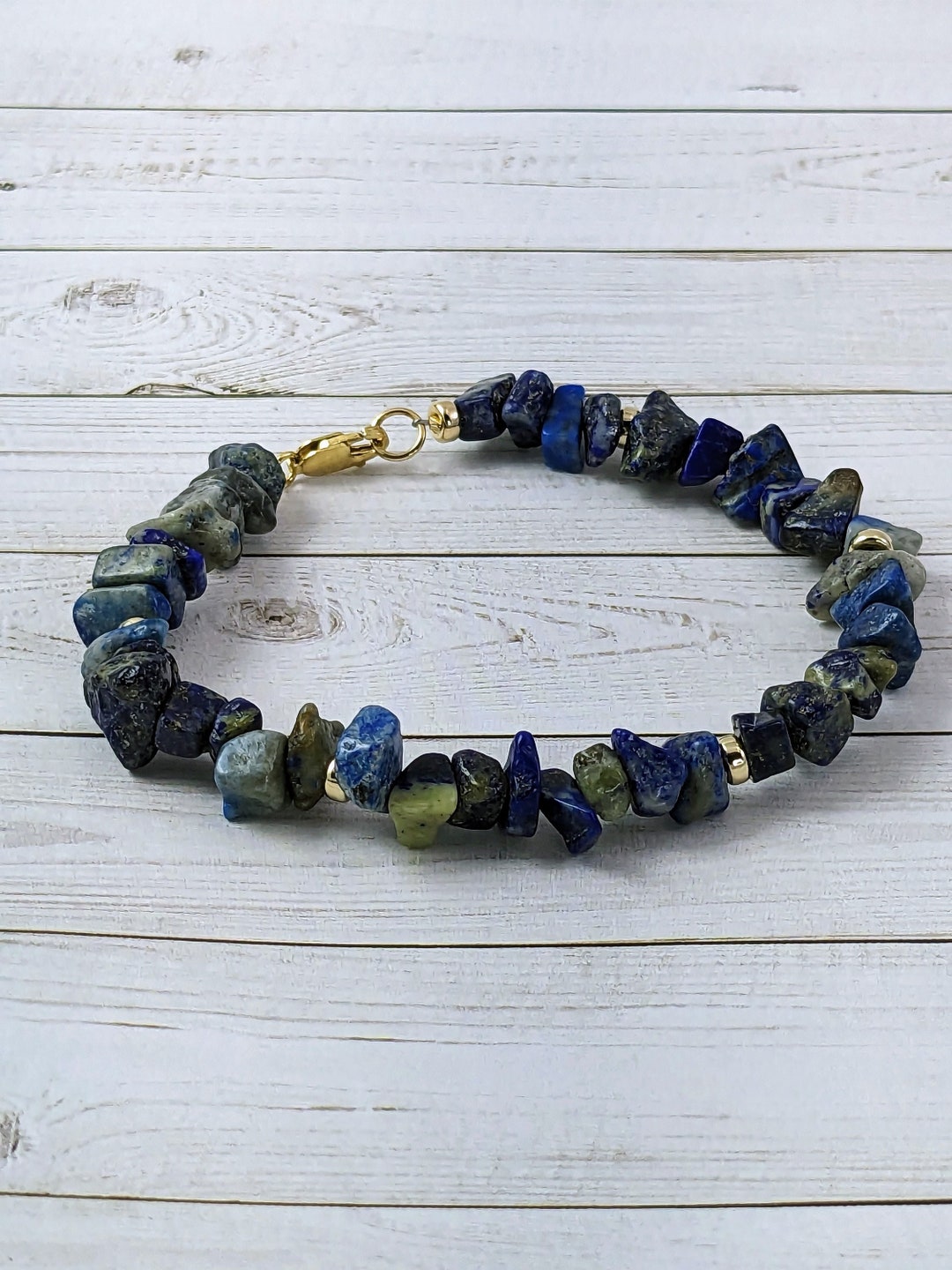 Lapis Lazuli Chip Bracelet With Gold Filled Saucers | Stackable ...