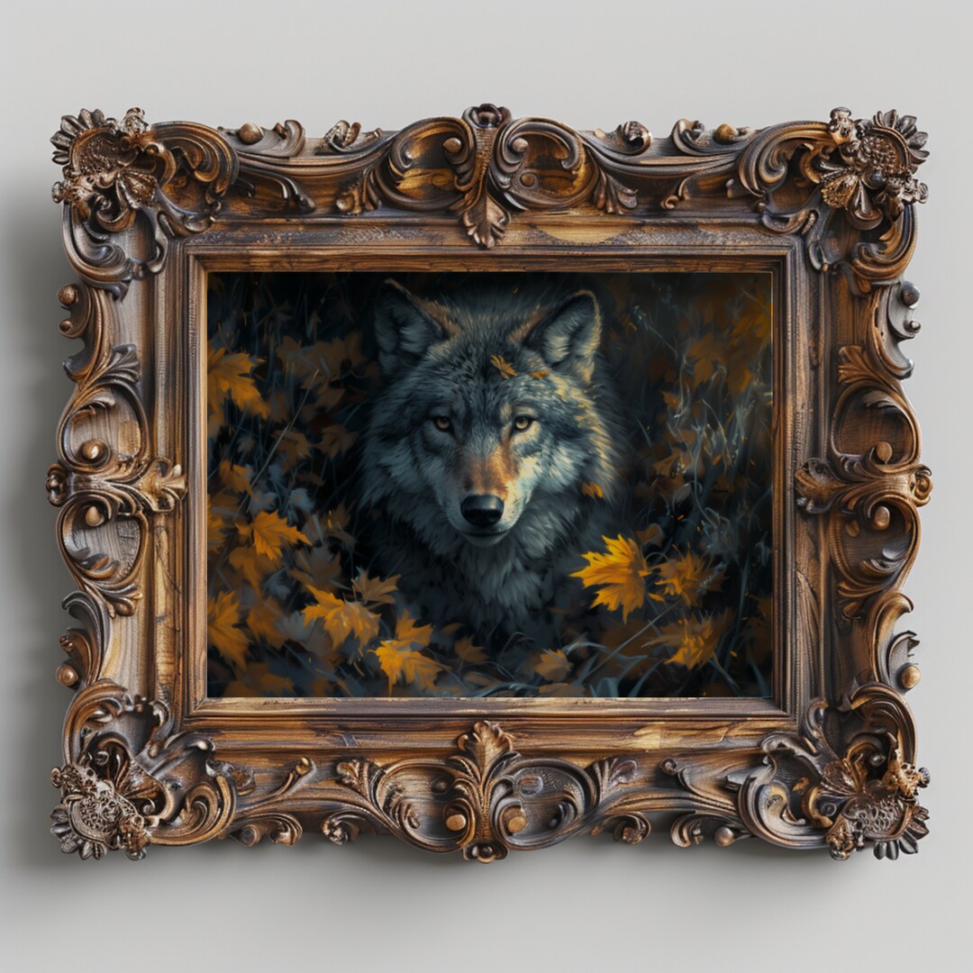 PRINTABLE Vintage Moody Oil Painting, Wolf Print, Dark Cottagecore Wall ...