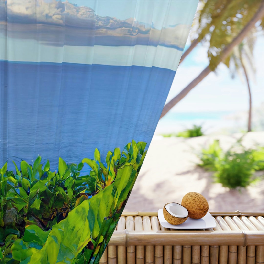 Sea Beach and Banana-leaves Window Curtains Light Blocking Privacy ...