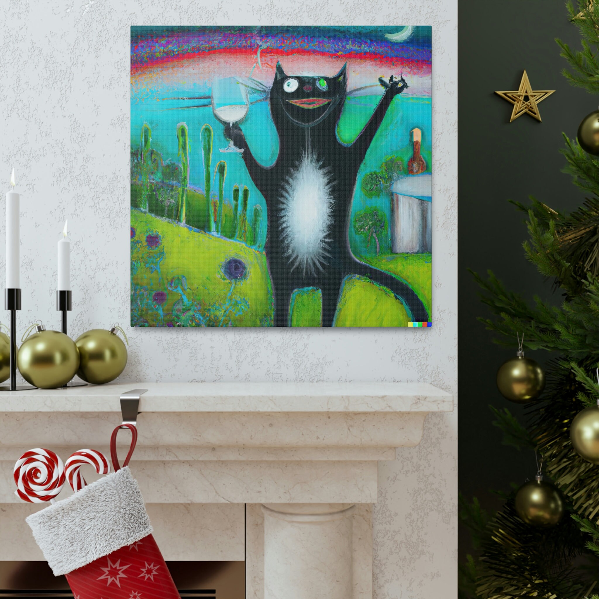 Whimsical Cat Art Funny Cat Wall Decor Cat Illustration Gorgeous Art ...