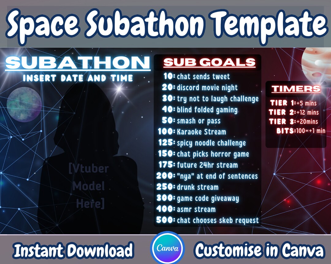 SPACE SUBATHON TEMPLATE | Vtuber | Twitch Subathon Social Package ...