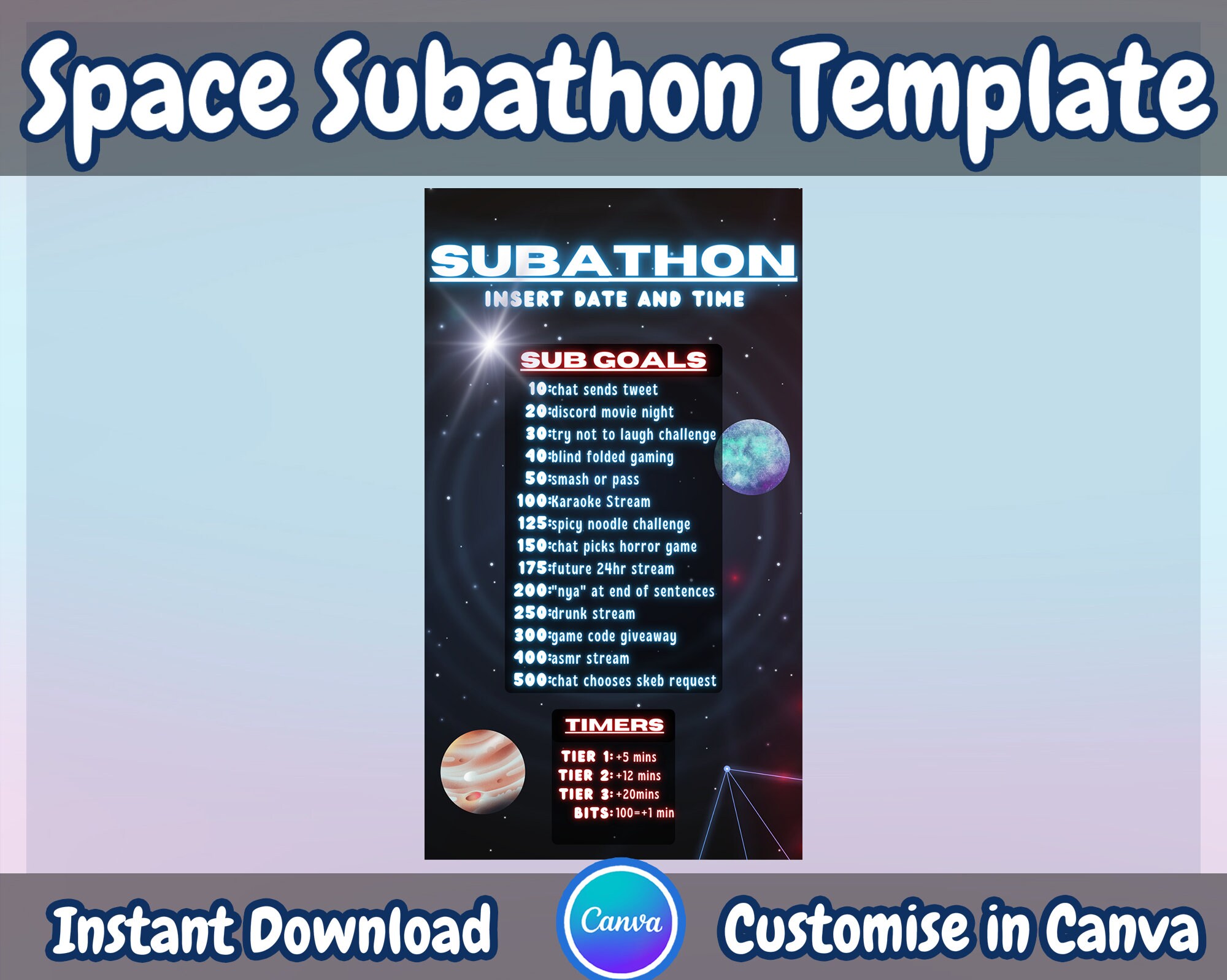 SPACE SUBATHON TEMPLATE | Vtuber | Twitch Subathon Social Package ...
