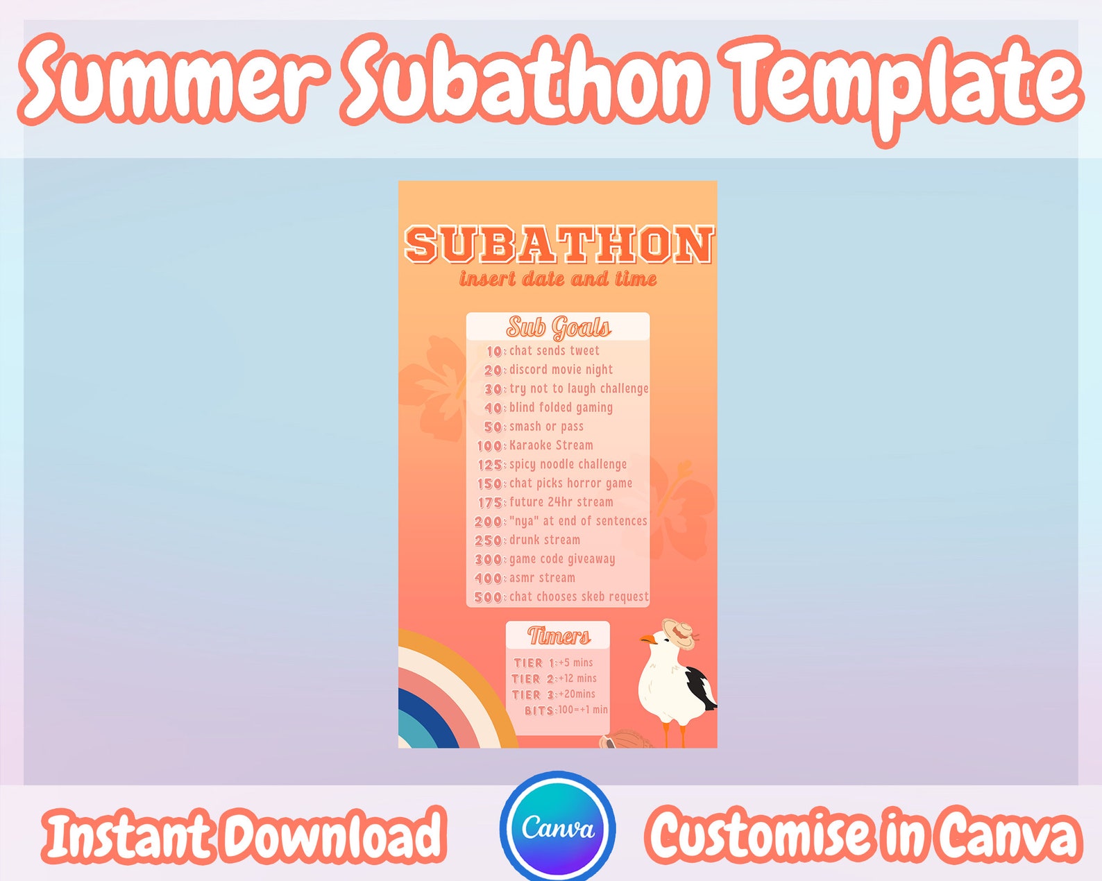 SUMMER SUBATHON TEMPLATE Vtuber Twitch Subathon Social Package Twitch ...