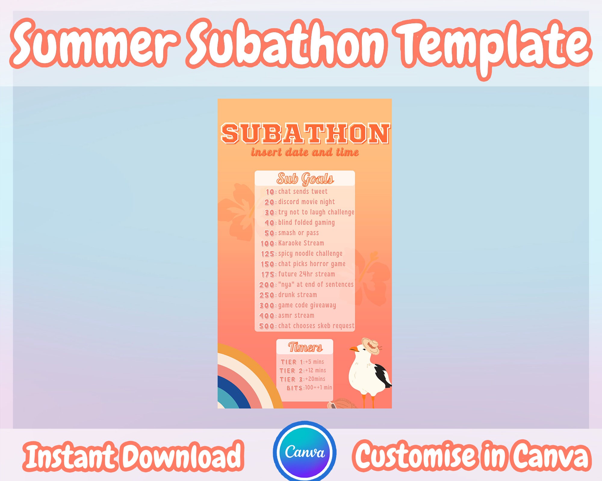 SUMMER SUBATHON TEMPLATE | Vtuber | Twitch Subathon Social Package ...