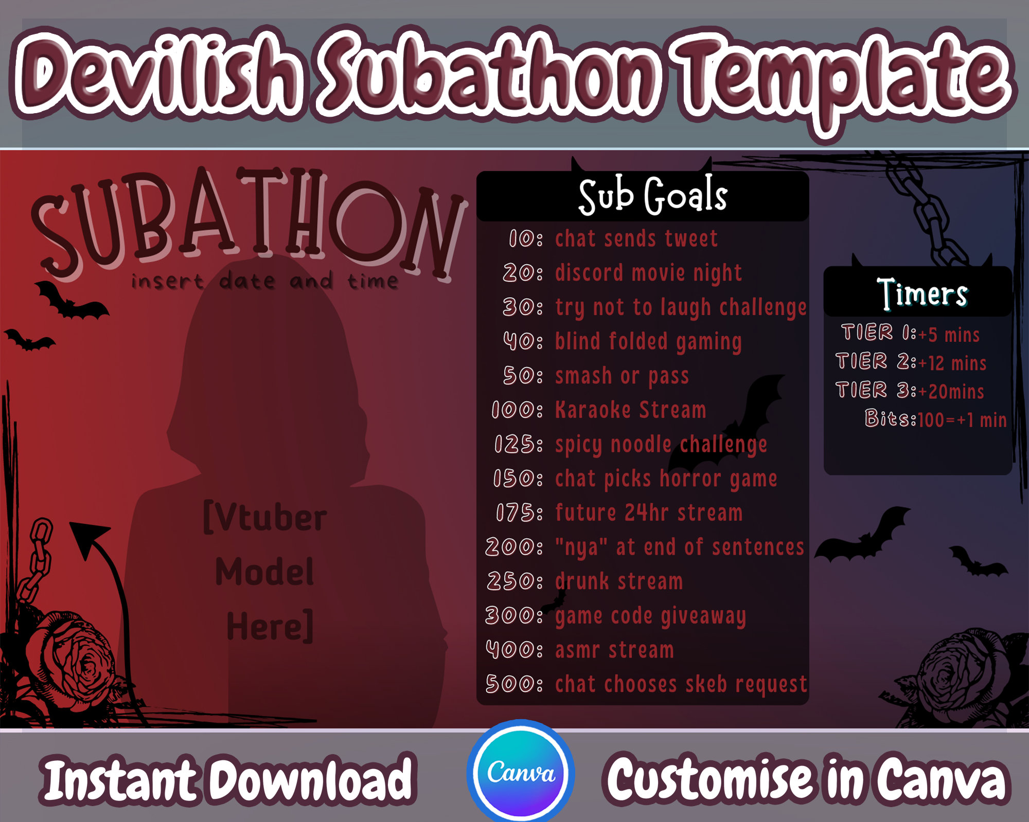 DEVILISH SUBATHON TEMPLATE | Vtuber | Twitch Subathon Social Package ...