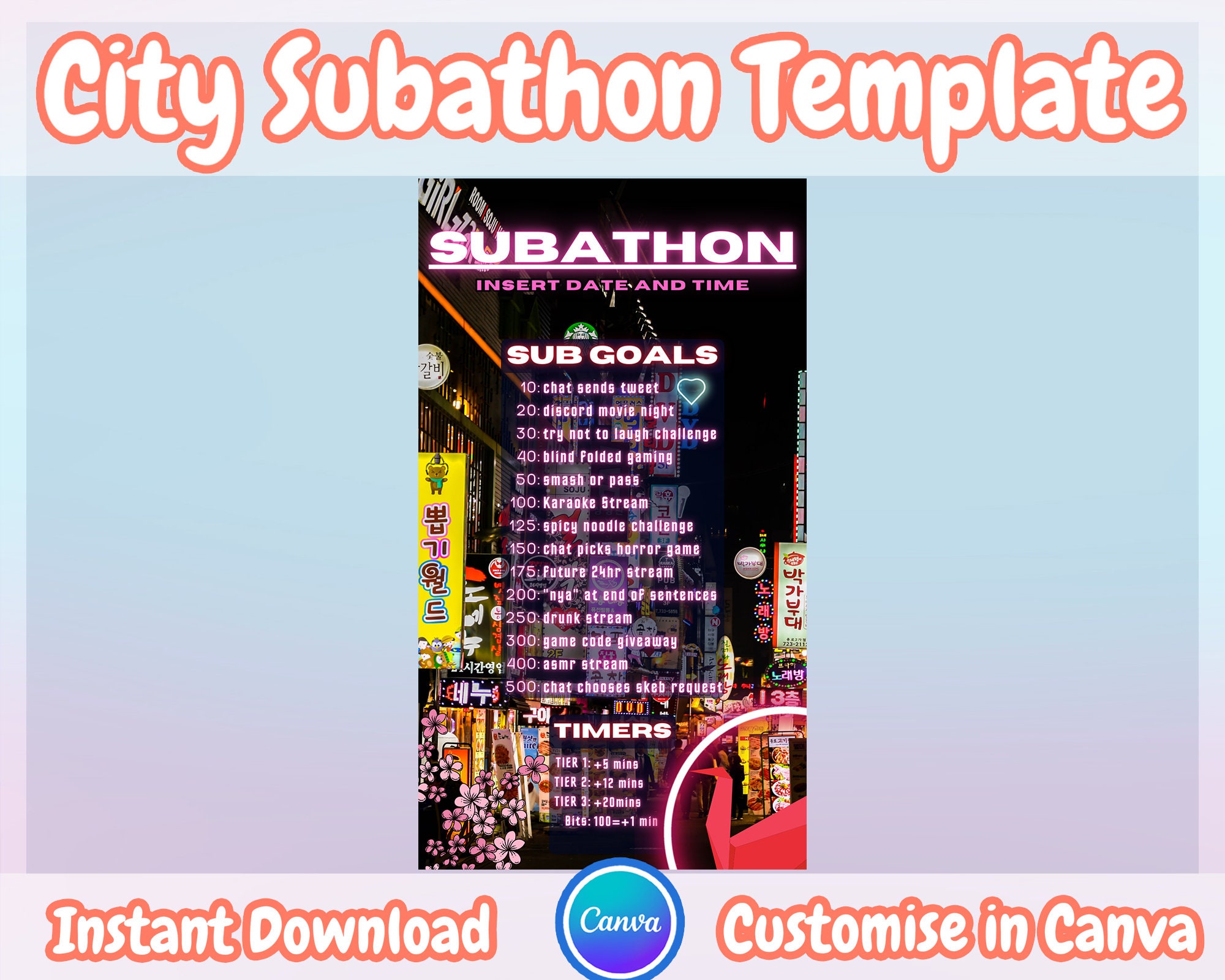CITY SUBATHON TEMPLATE | Vtuber | Twitch Subathon Social Package ...