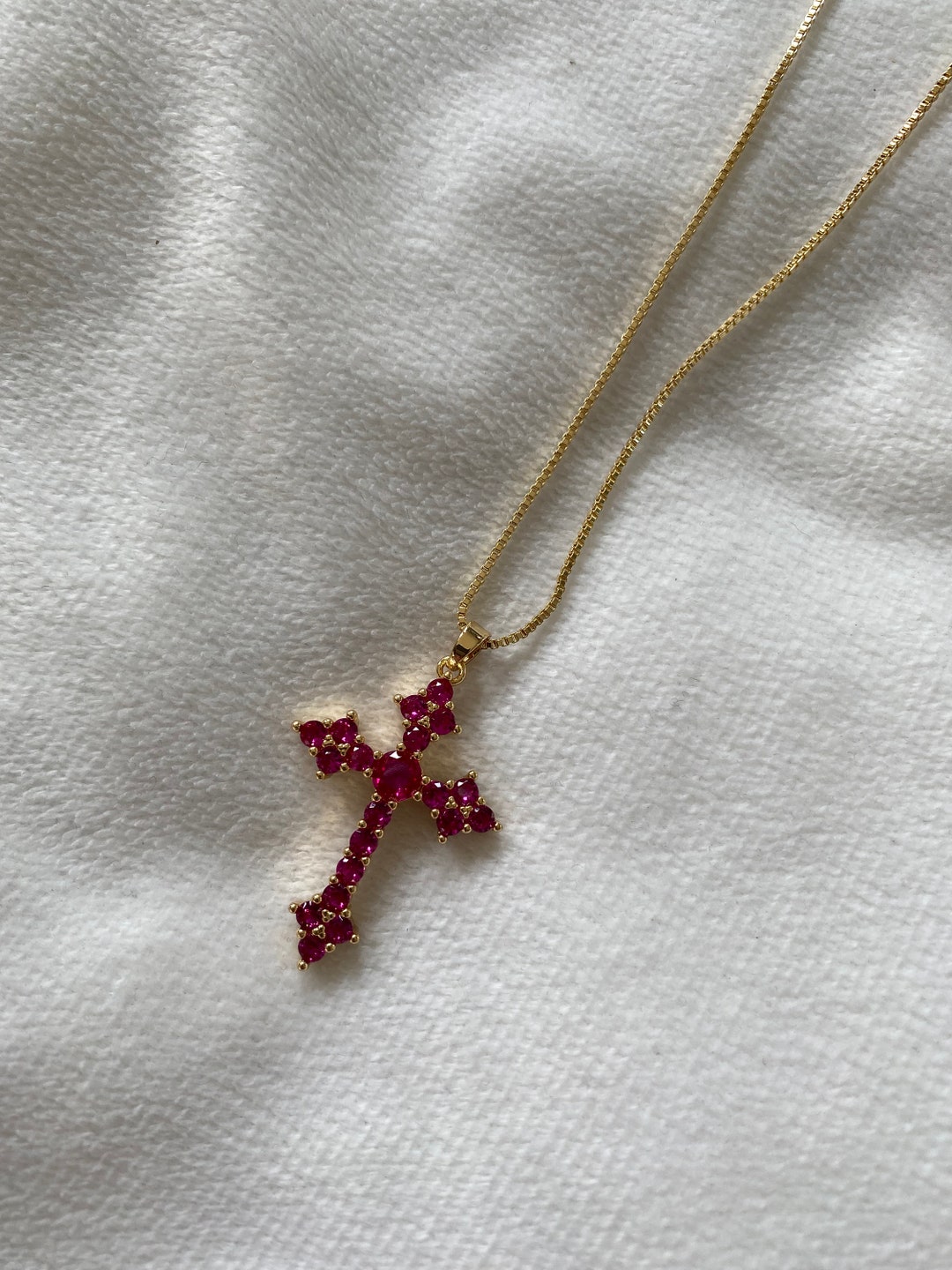 Cross Necklace Crimson | Christian Catholic Feminine Coquette Dark ...