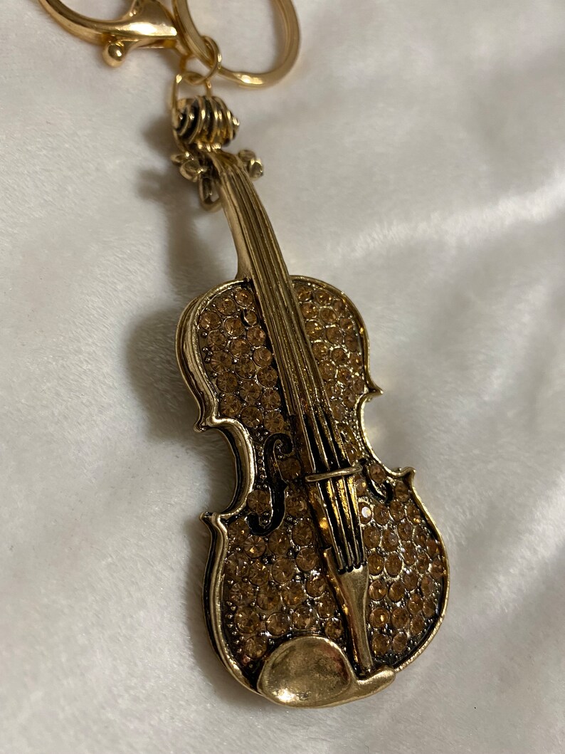 Guitar Keychains Coquette Rhinestone Violin Beige Gold Champagne - Etsy