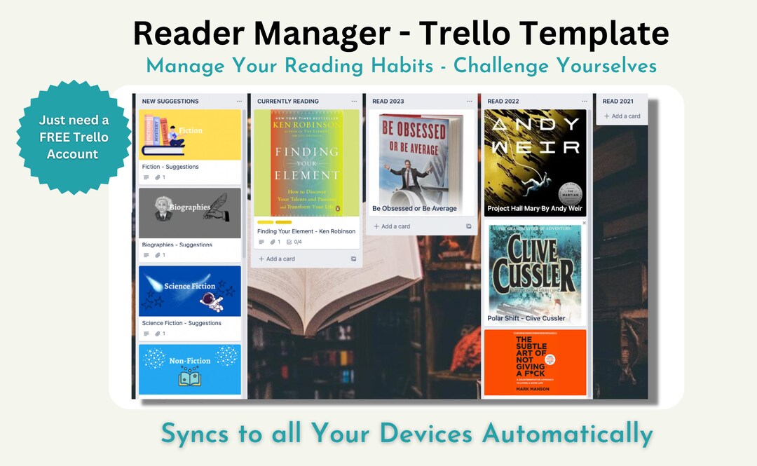 Trello Template Digital Reader Manager Trello Board Reading - Etsy