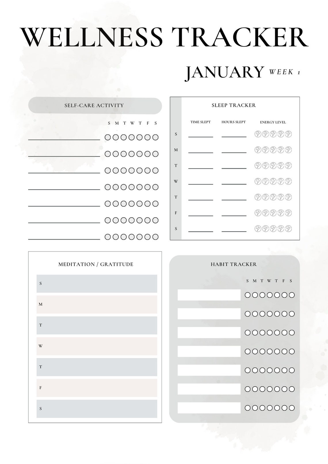 Printable Wellness Planner Bundle: Fitness, Gratitude, Self-care ...