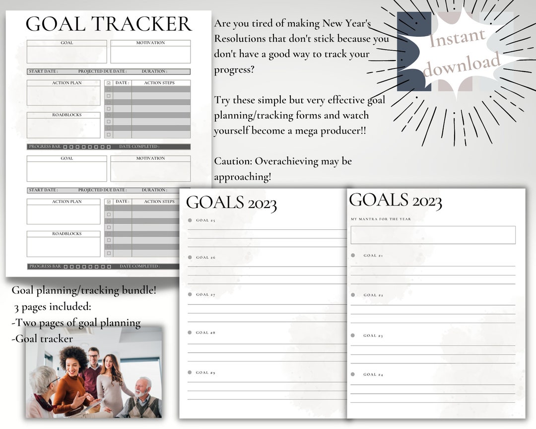 Printable Goals Tracker, Printable Goals Planner, Goals Progress ...