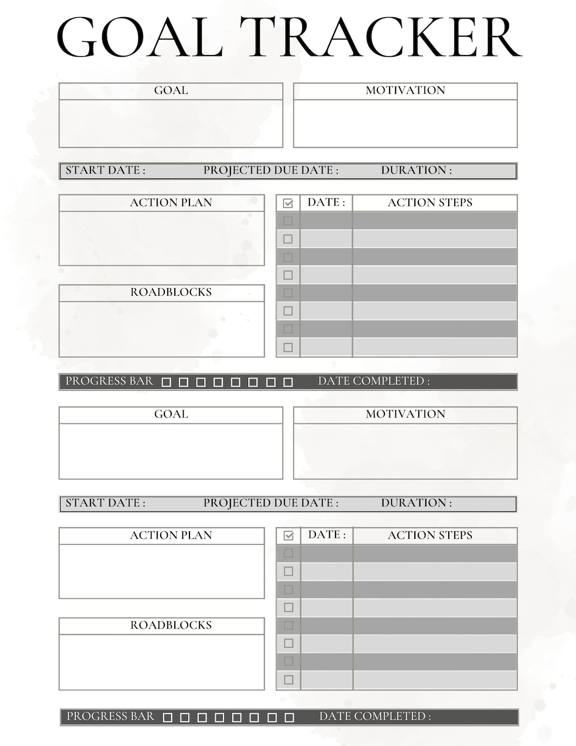 Printable Goals Tracker, Printable Goals Planner, Goals Progress ...