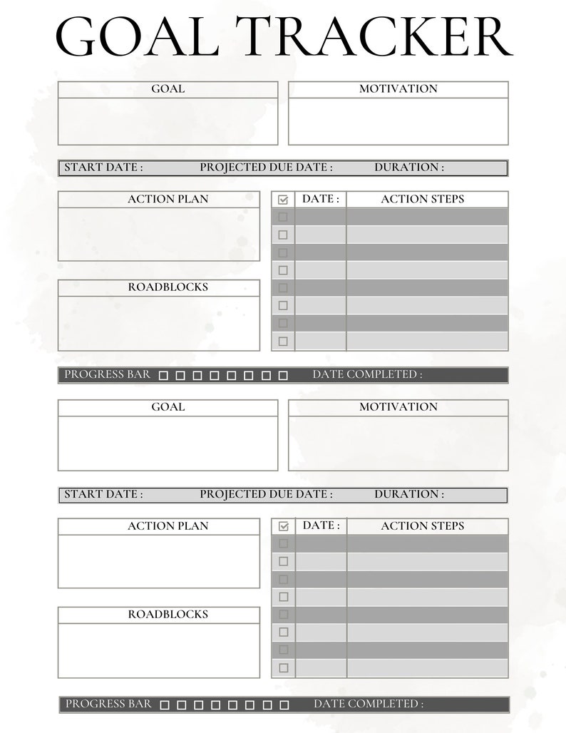 Printable Goals Tracker, Printable Goals Planner, Goals Progress ...