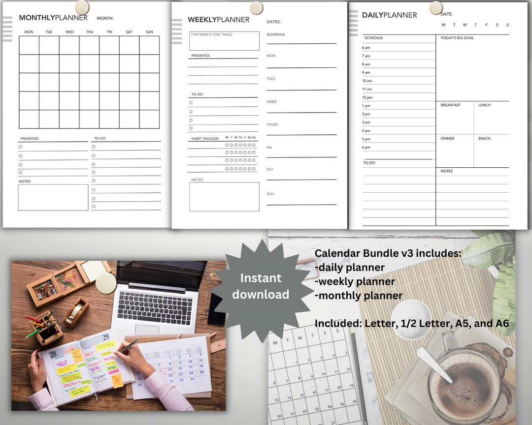 Printable Daily Calendar, Monthly Planner, Weekly Planner, Weekly ...