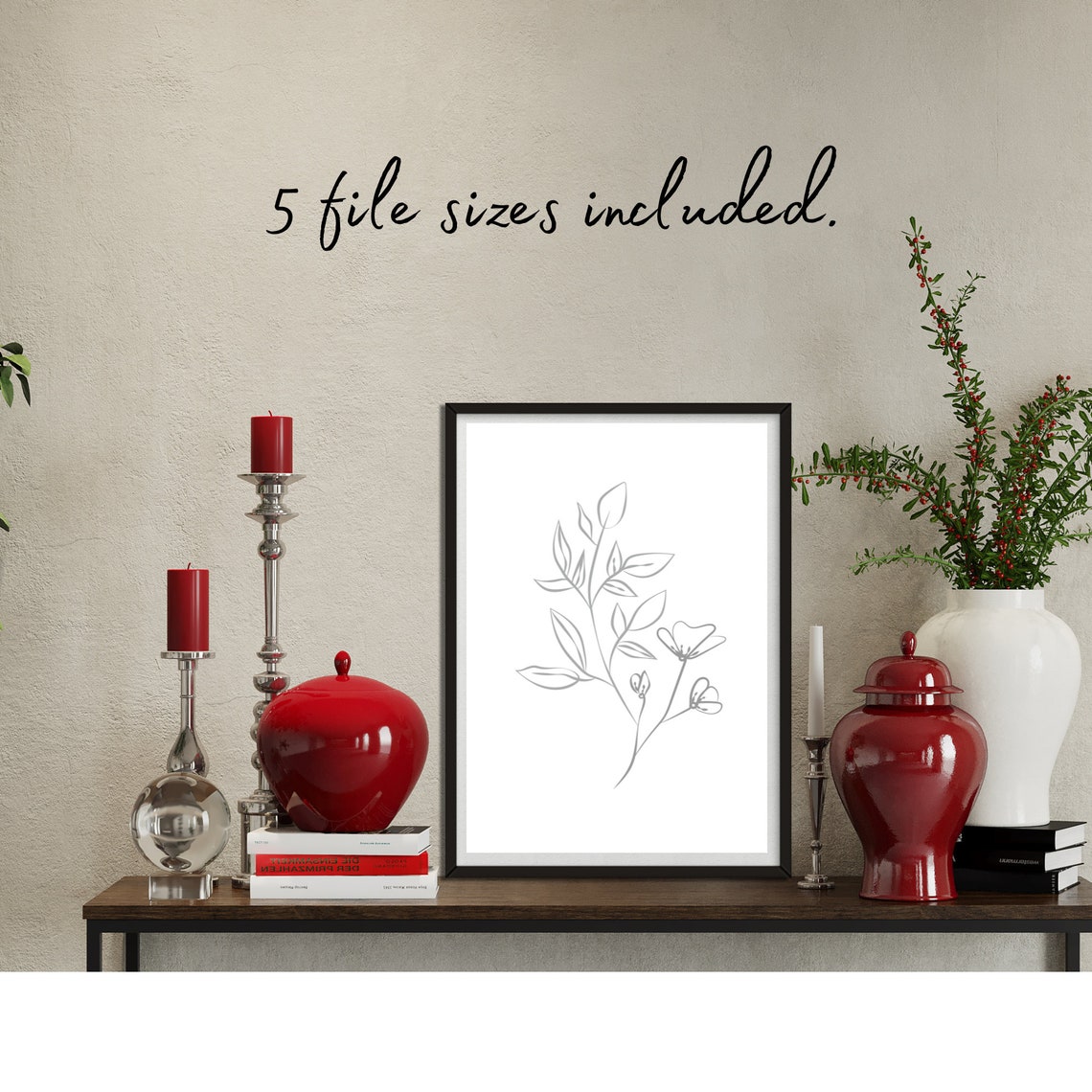 Digital Art, Flower Line Art Prints, Minimalist Art, Line Drawing ...