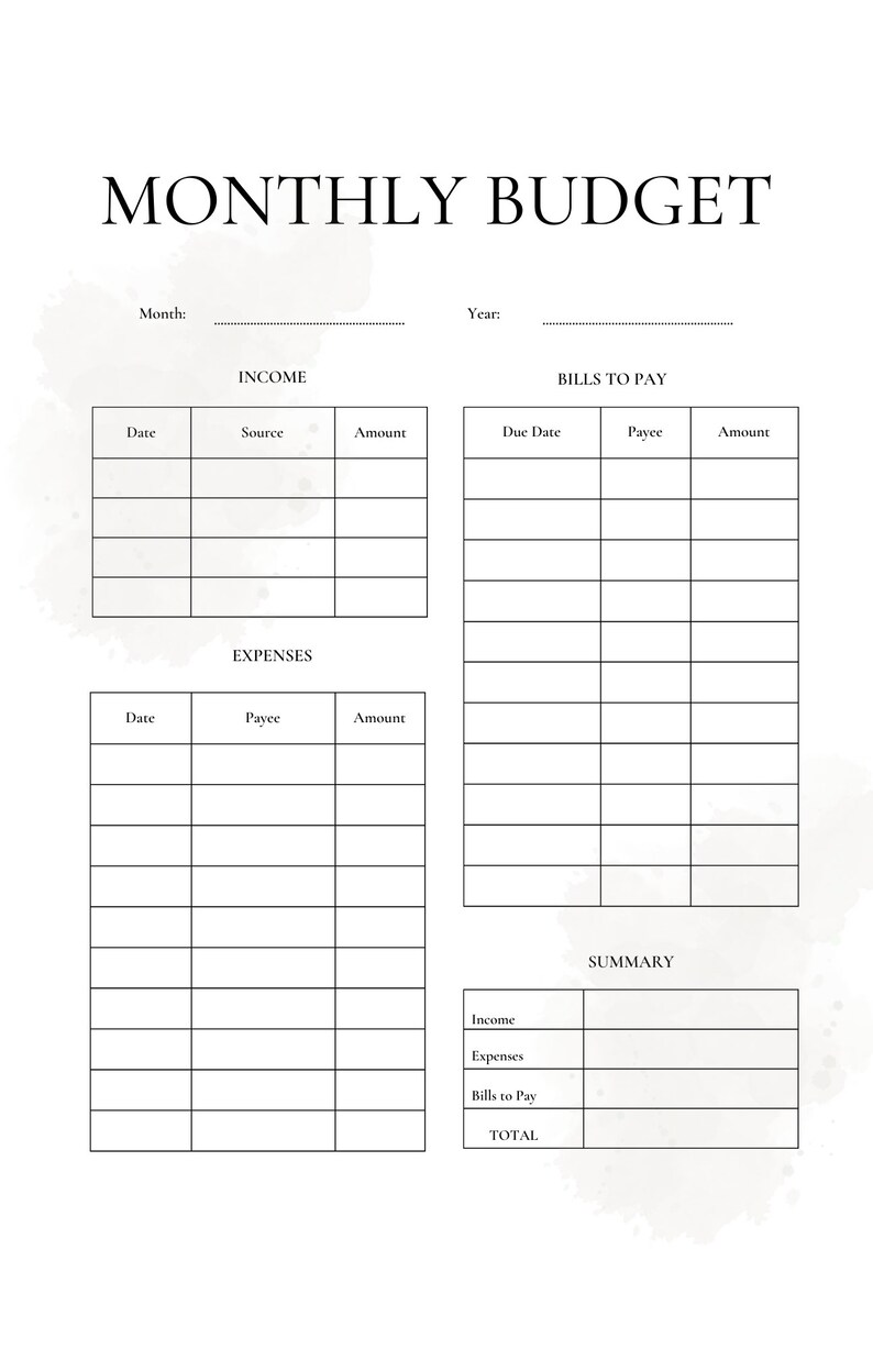 Printable Monthly Budget Planner: Income & Expense Tracker (digital ...