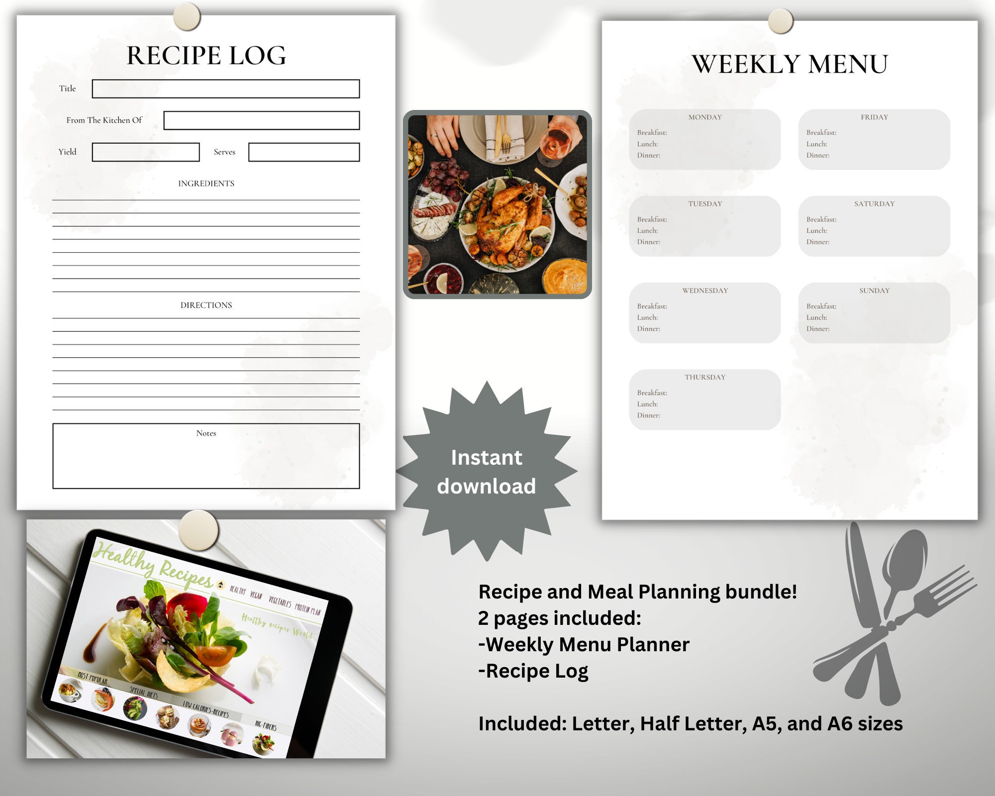 Printable Meal Tracker, Printable Recipe Log, Digital Meal Tracker ...