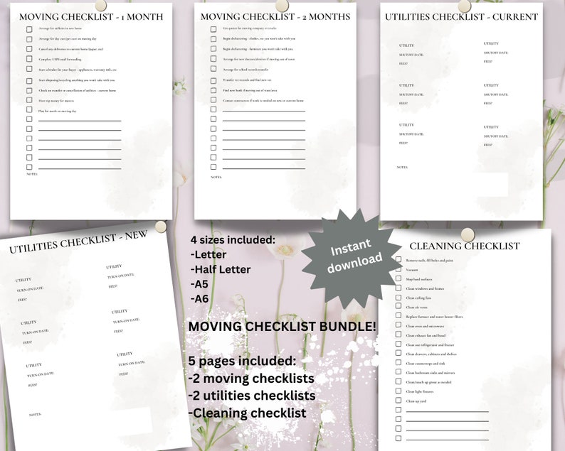 Moving Checklist, Moving Planner, Cleaning Checklist, Home Sale ...