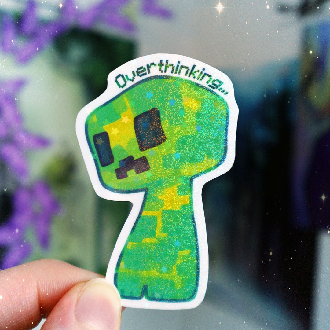 Overthinking Creeper Sticker, Minecraft Creeper Sticker, Kawaii Creeper ...