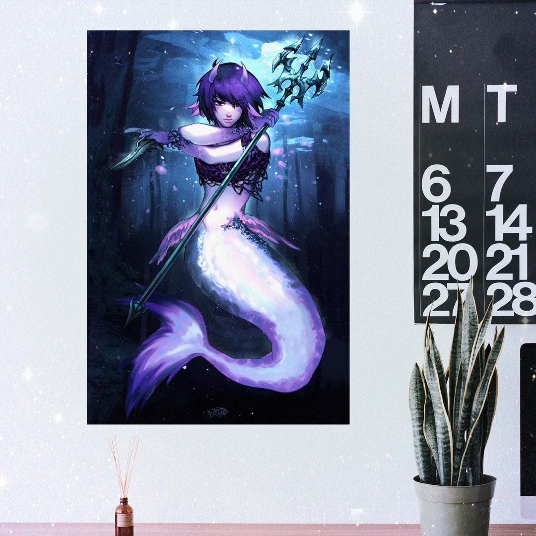 Abyss Mermaid Art Print: Hand Drawn Nautical Wall Art - Etsy