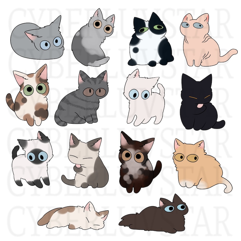 Cute Cat Clipart Cat Clip Art Kawaii Cats Cat Illustration - Etsy