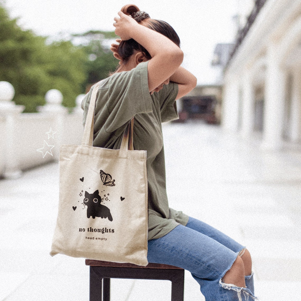 No Thoughts Head Empty Black Cat Tote Bag Aesthetic Tote Bag - Etsy