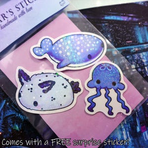 Cute Sea Creatures Stickers 3 Pack, Ocean Animal Holographic Stickers ...