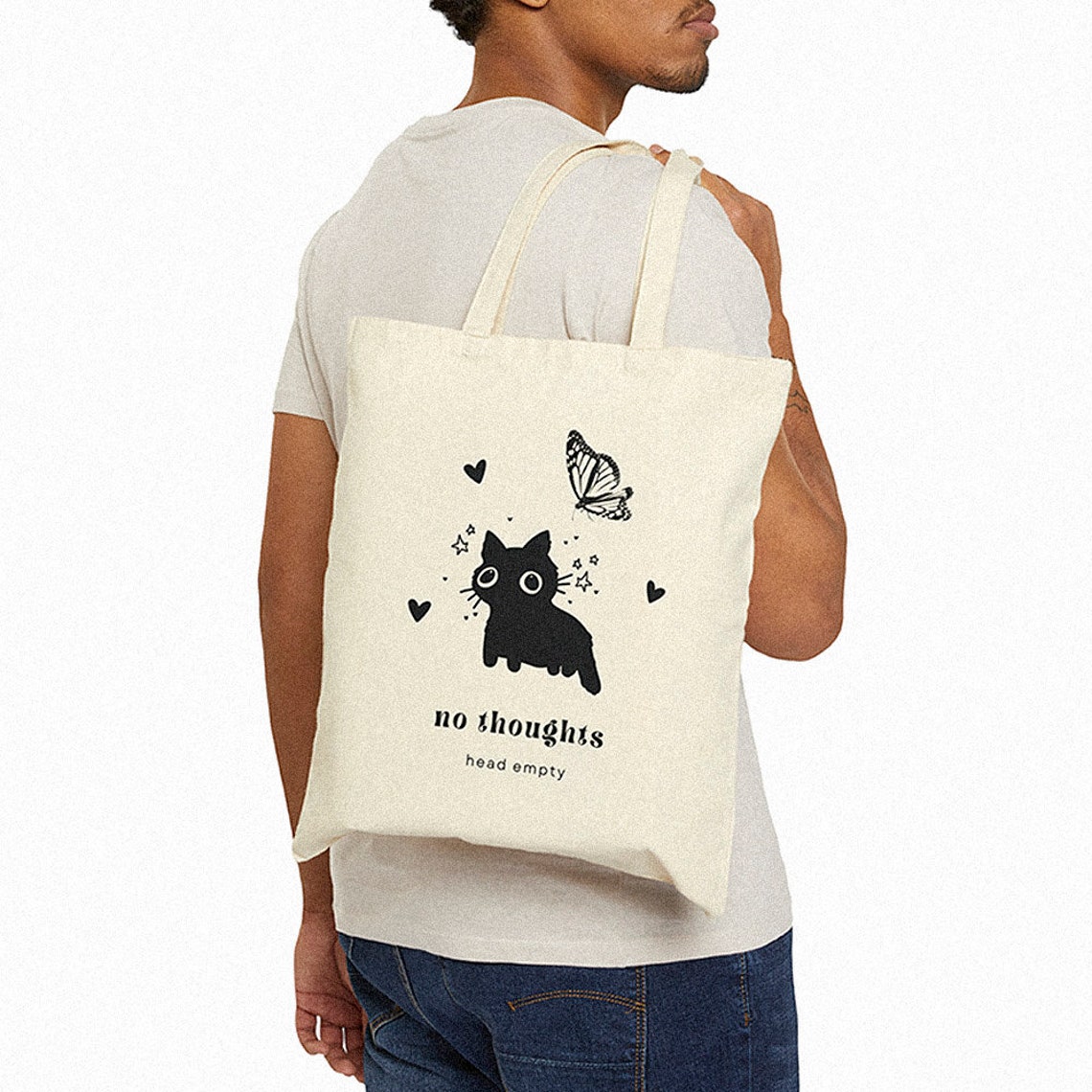 No Thoughts Head Empty Black Cat Tote Bag Aesthetic Tote Bag - Etsy