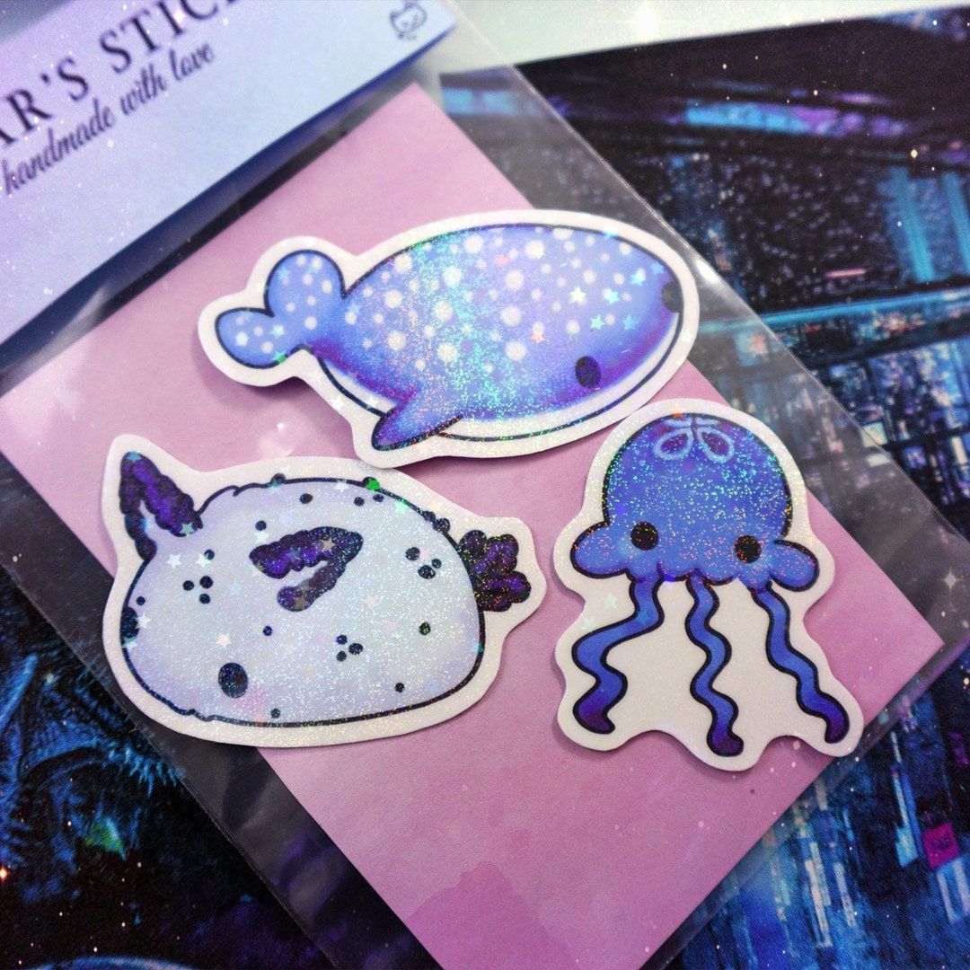 Cute Sea Creatures Stickers 3 Pack, Ocean Animal Holographic Stickers ...