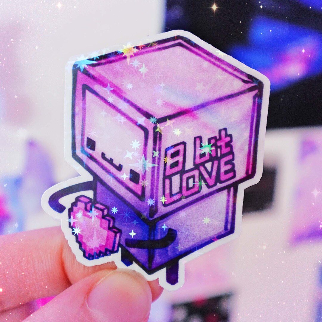 Cute Chibi 8-bit Love Computer Sticker, Pixel Heart Sticker ...