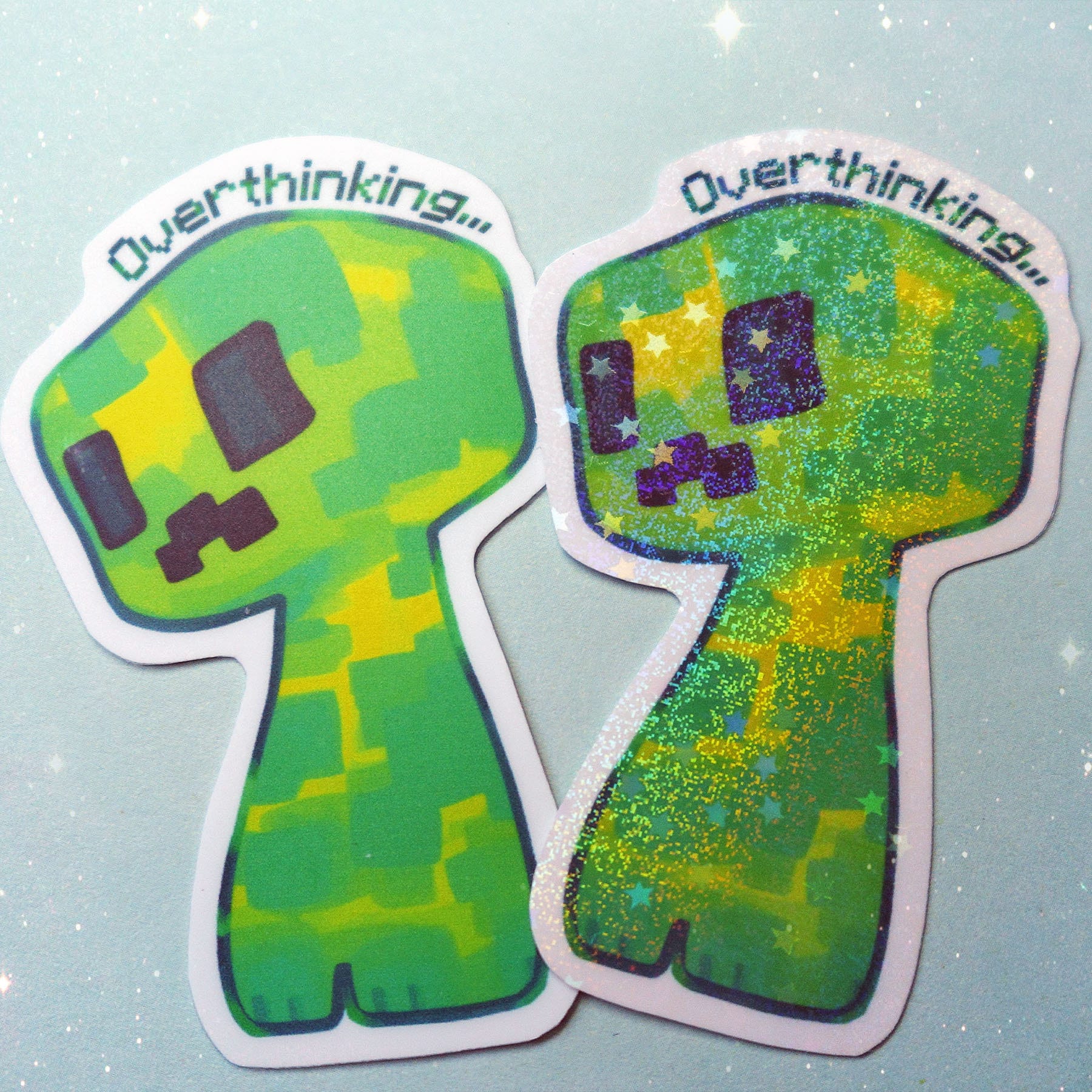 Overthinking Creeper Sticker, Minecraft Creeper Sticker, Kawaii Creeper ...