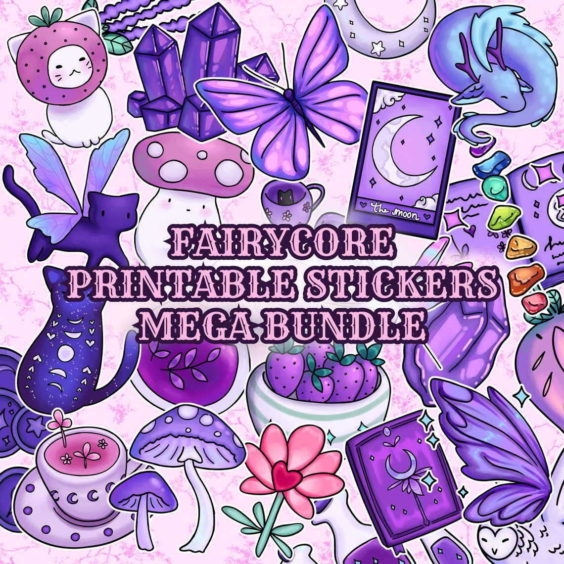 Fairycore Sticker Mega Bundle: Kawaii Cottagecore PNG Clip Art (digital ...