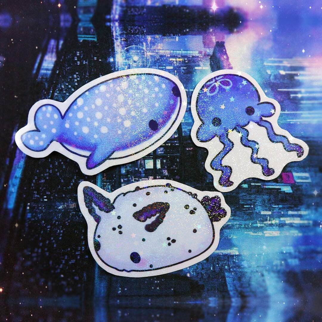 Cute Sea Creatures Stickers 3 Pack, Ocean Animal Holographic Stickers ...